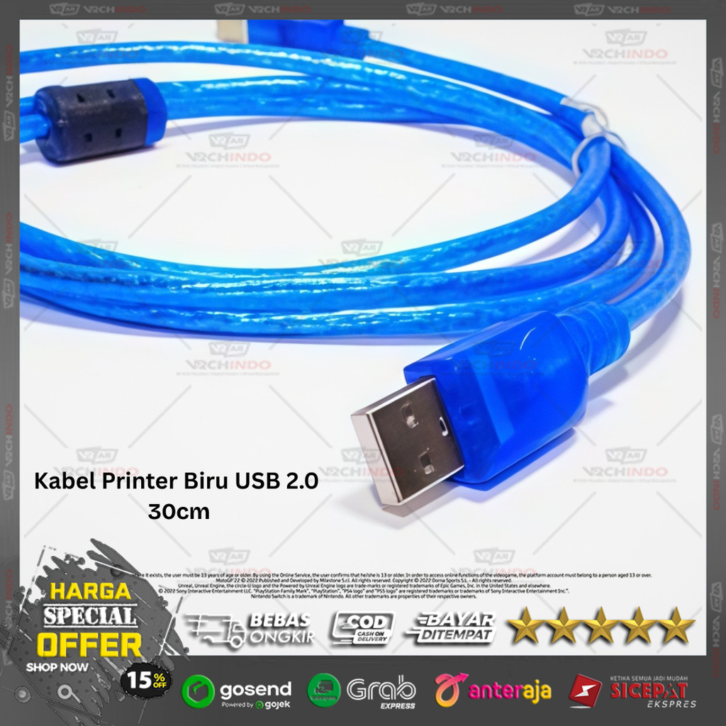 Jual Kabel Printer USB 2.0 30cm / 0.5 Meter – Kabel Data Biru Universal ...