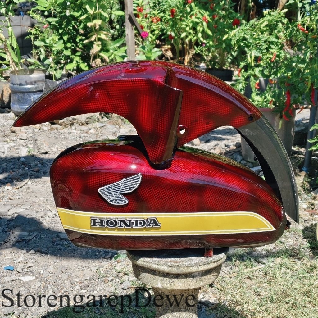 Jual tangki honda cb100 125 press galvanis merah sisik set slebor leo ...