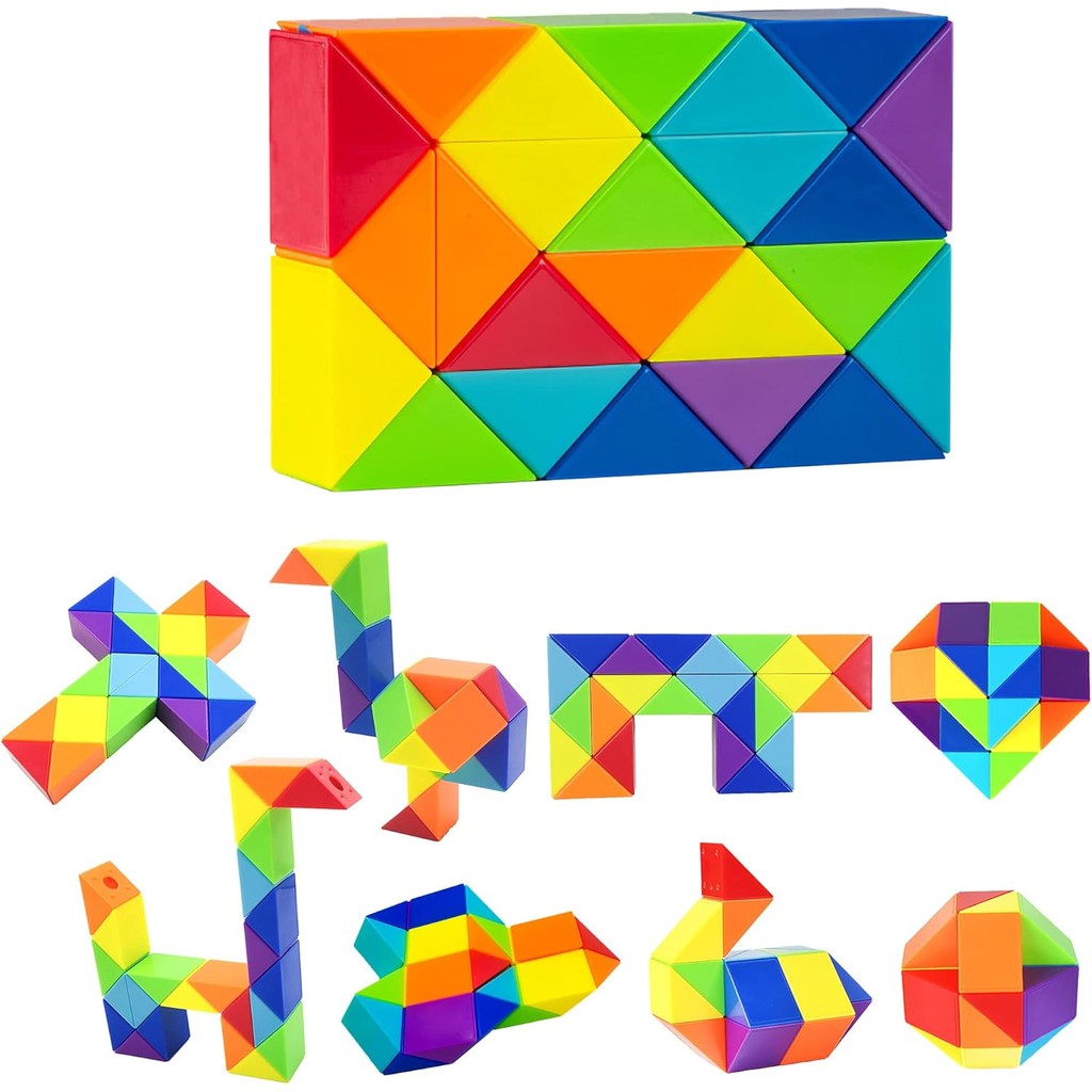 Jual Snake Fidget Toy Cube Twist Puzzle 24 Wedges Large Rainbow Magic ...