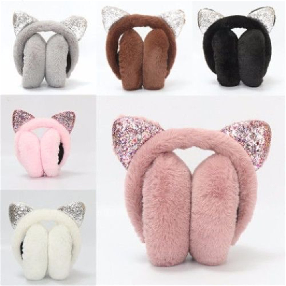 Jual Cute Cat Earmuffs For Women Girls Children Winter Warm Faux Rabbit ...