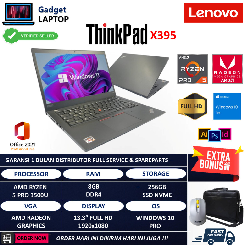 Jual Laptop Lenovo ThinkPad X395 Amd Ryzen 5 PRO 3500U 8GB 256GB 13.3 ...