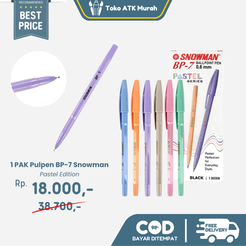 Jual 1 PAK Pulpen Snowman BP-7 Pastel Edition / Ballpoint Hitam ...