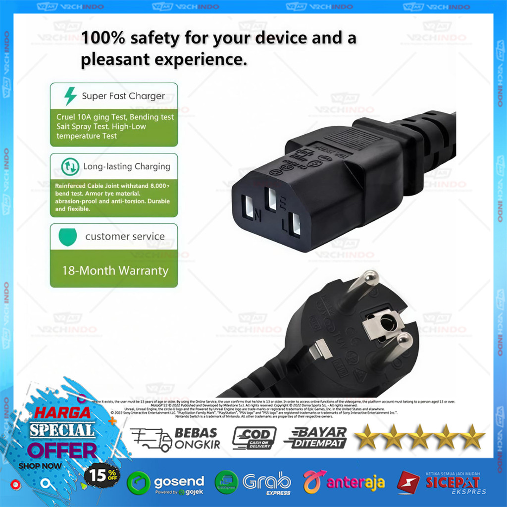 Jual Kabel Power 3 Lubang Panjang 5 Meter / Kabel Power PC Komputer ...