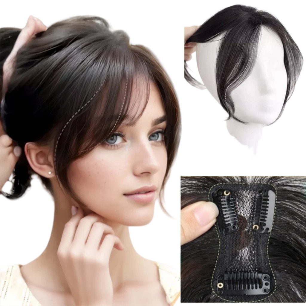 Jual Korean 3D Bangs Invisible Human Hair Toppers For Women Clip In ...