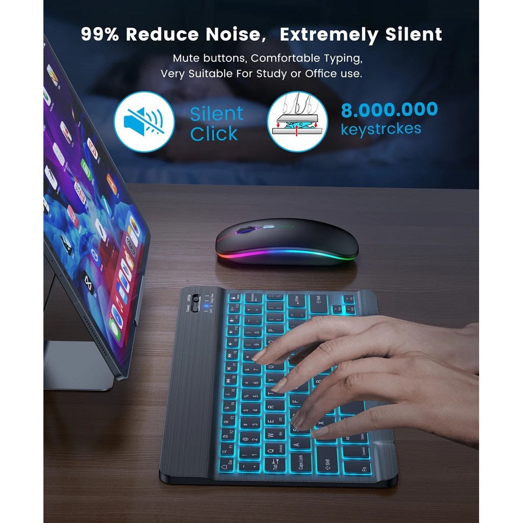 Jual RGB Bluetooth Keyboard And Mouse Set Mini Wireless Keyboard and ...