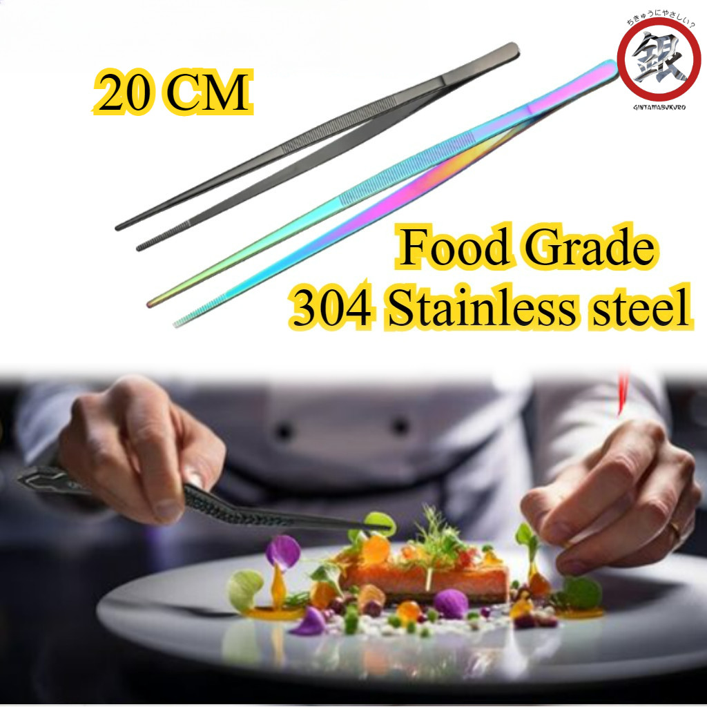 Jual 20cm Stainless Plating Chef Tool Food Tweezer Tong Garnish Pinset ...