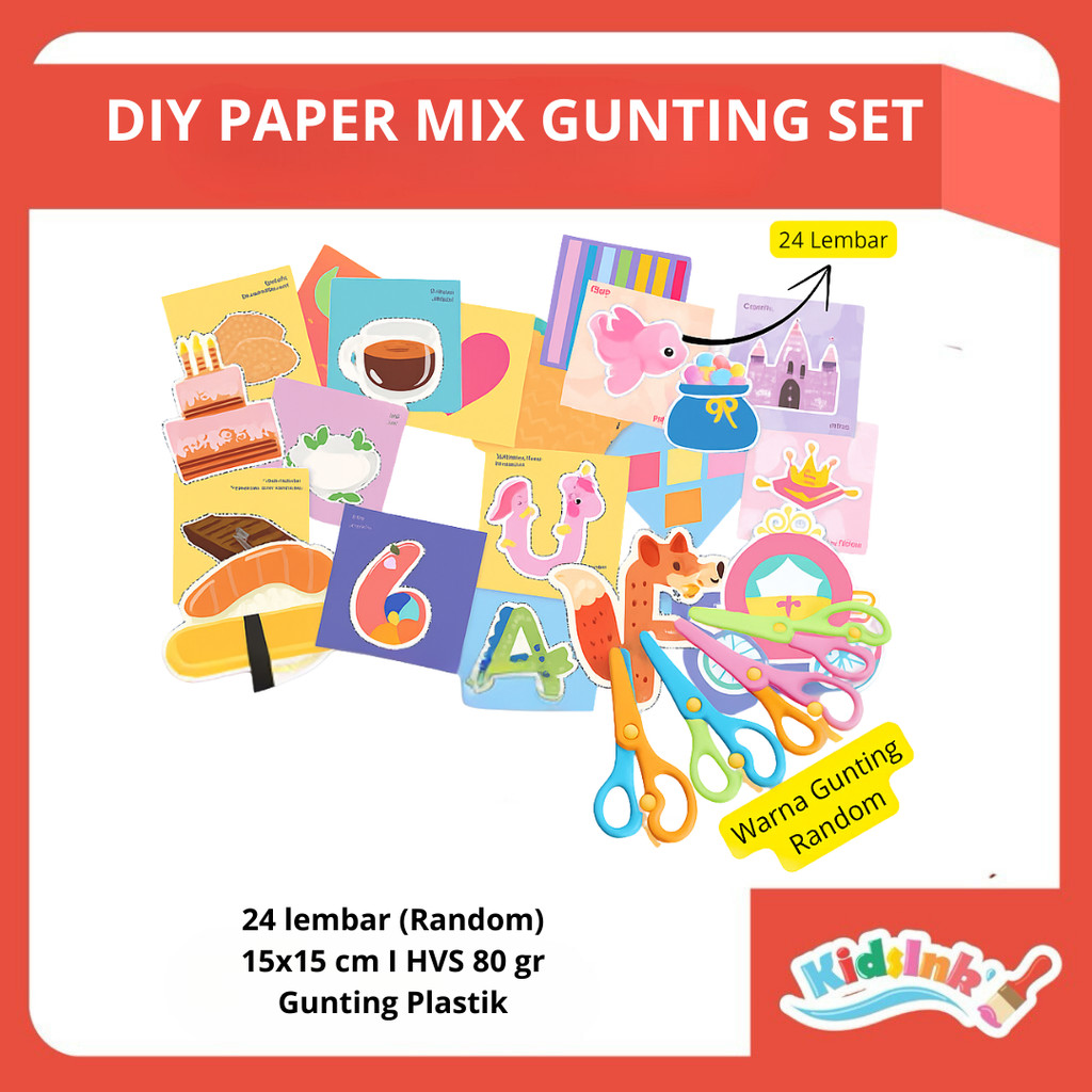 Jual KIDSINK DIY Paper Mix Gunting Set Anak 24 Lembar Free Gunting ...