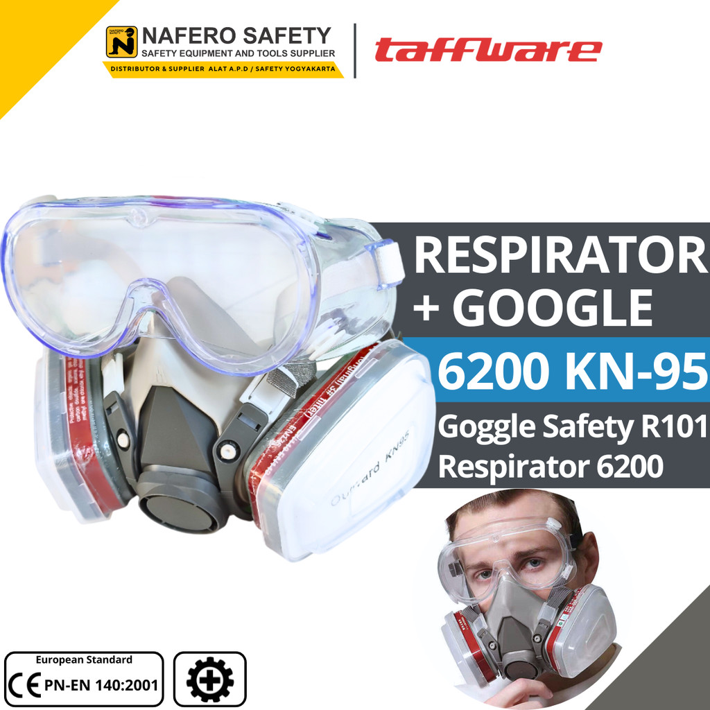 Jual PAKET Respirator Masker GAS Tipe 6200 KN-95 + Kacamata Goggle LAB ...