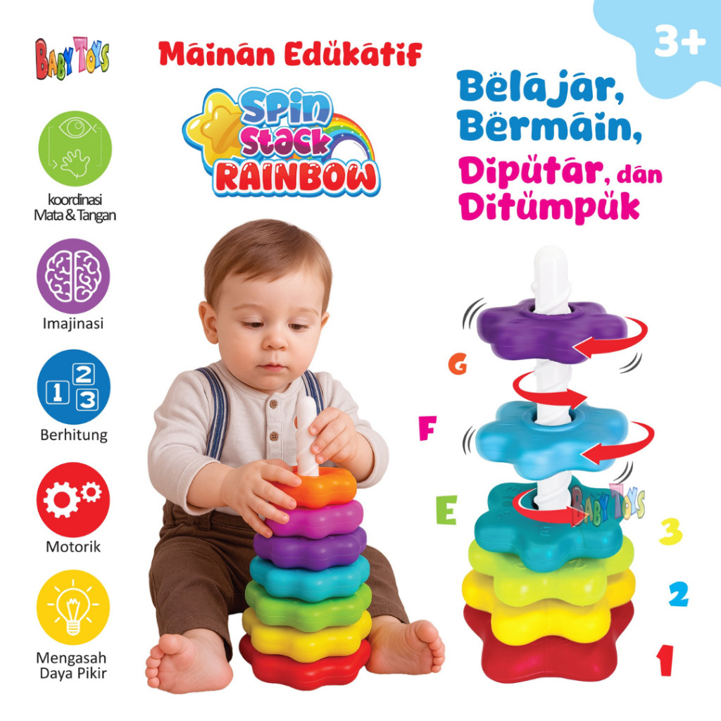 Jual Mainan Anak Ring Donat Susun Putar Anak Bayi Edukatif Edukasi ...
