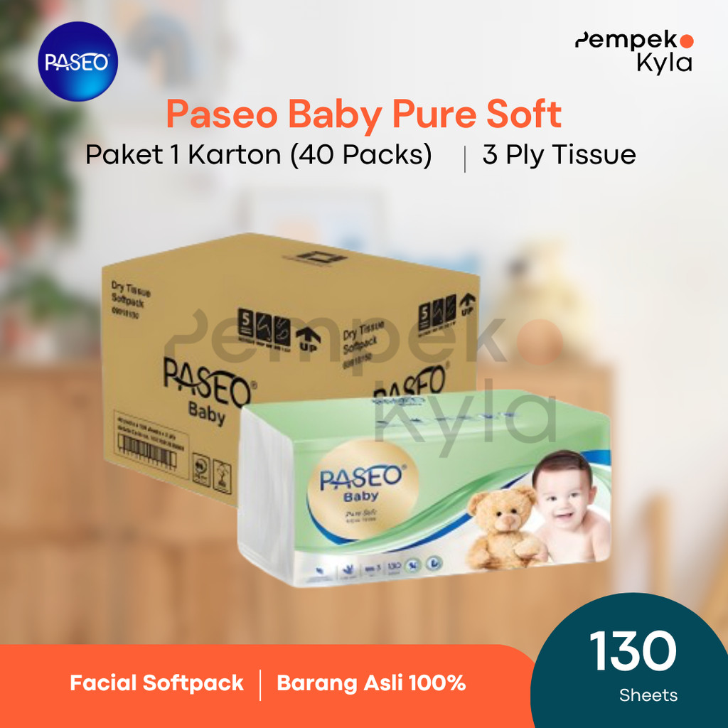 Jual Tissue Paseo Baby Pure Soft 130 Sheets 1 Karton isi 40 Pcs ...