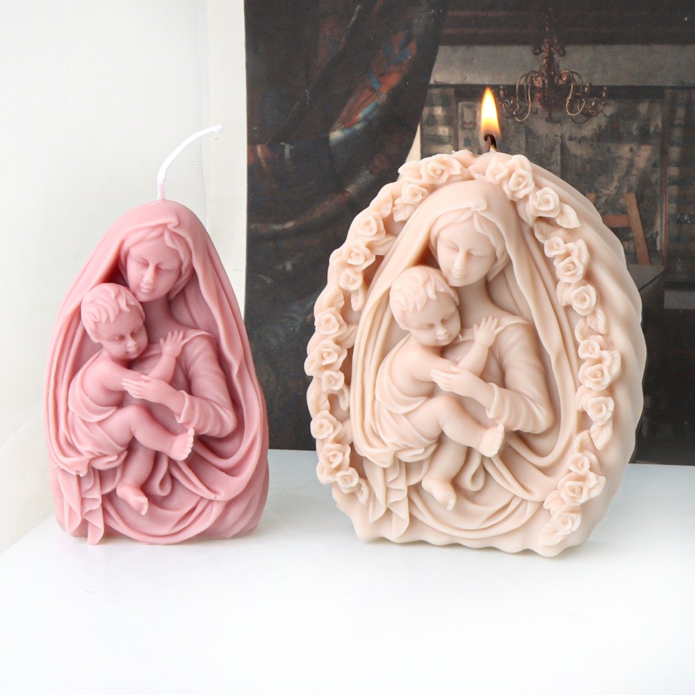 Jual DIY Virgin Mary Holds Baby Jesus Silicone Candle Mold Mother Hug ...