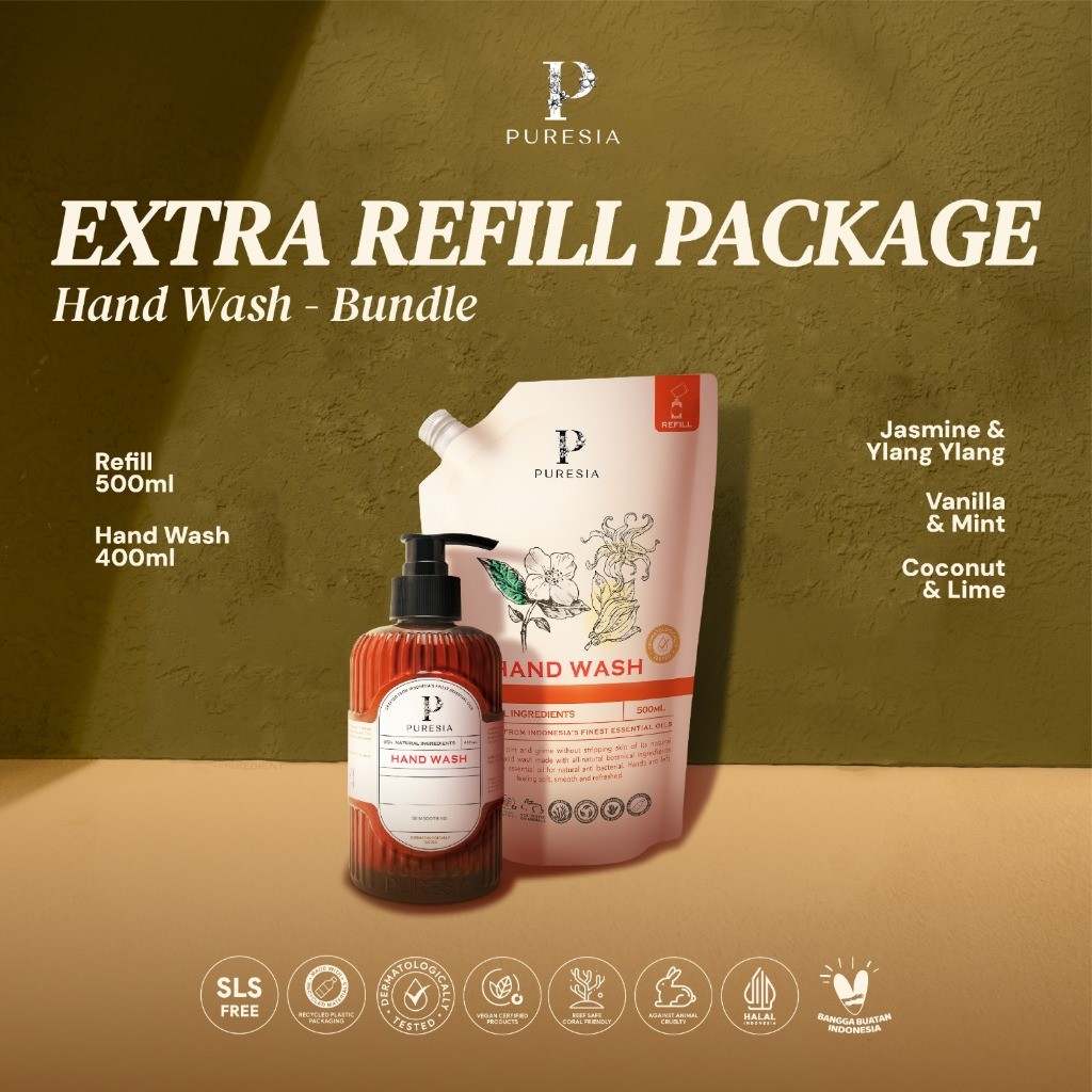 Jual Puresia | Hand Wash Extra Refill Package Isi 2 | 400 ml + Refill 500 ml | Shopee Indonesia