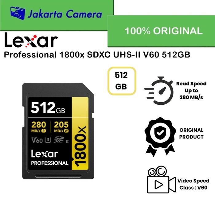 Jual Lexar Professional 1800x 512GB SDXC UHS-II V60 280MB/s Memory Card ...