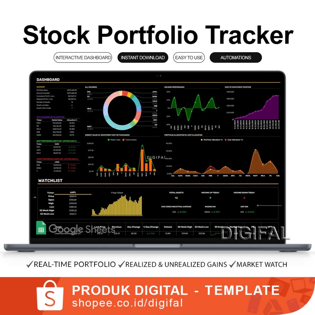 Jual Stock Portfolio Tracke Stock Trading Journal Spreadsheet GoogIe ...