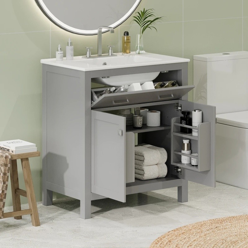 Jual 30" Modern Gray Bathroom Vanity with Ceramic Sink, Single Cabinet ...