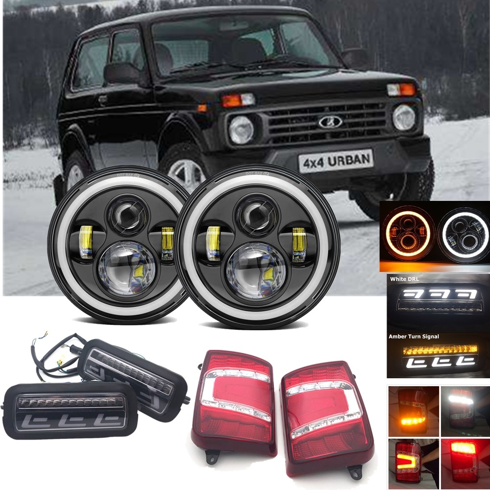 Jual Car LED 7" Round Headlight, Rear Tail Light for Lada Niva 4x4, DRL ...