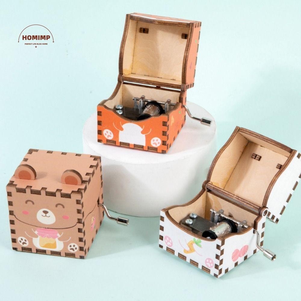Jual 3D Wooden Music Box Color Print DIY Hand Crank Musical Boxes ...