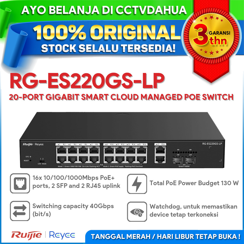 Jual RUIJIE REYEE RG-ES220GS-LP 20-PORT GIGABIT SMART CLOUD MANAGED POE ...