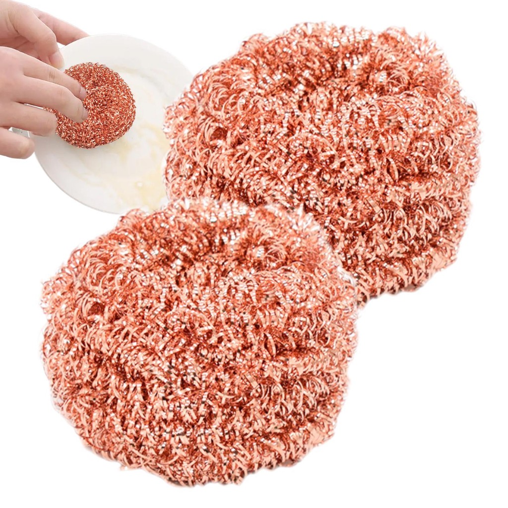 Jual Dishwashing Brush 2pcs Copper Metal Wire Sponge Ball Pot Scrubbers ...