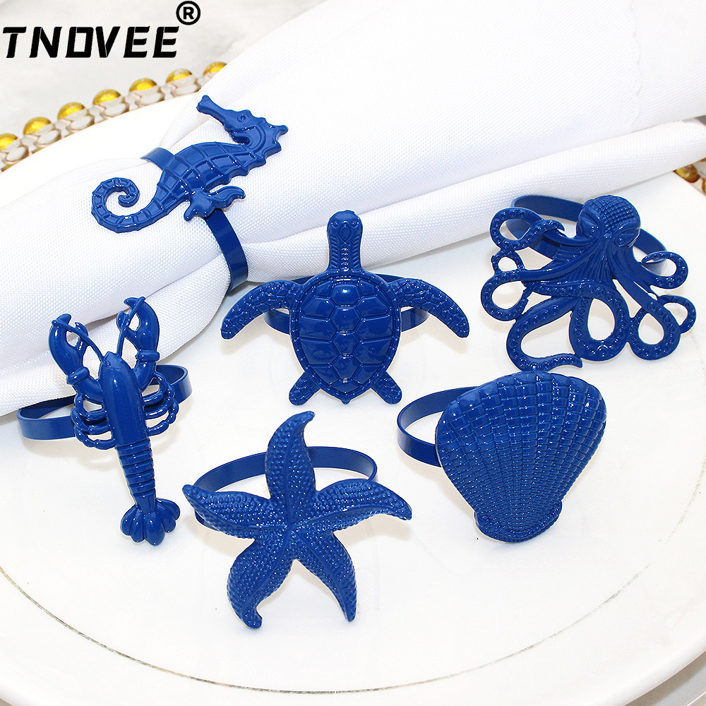 Jual 6Pcs Ocean Blue Animal Napkin Ring Starfish Lobster Shell Turtle ...