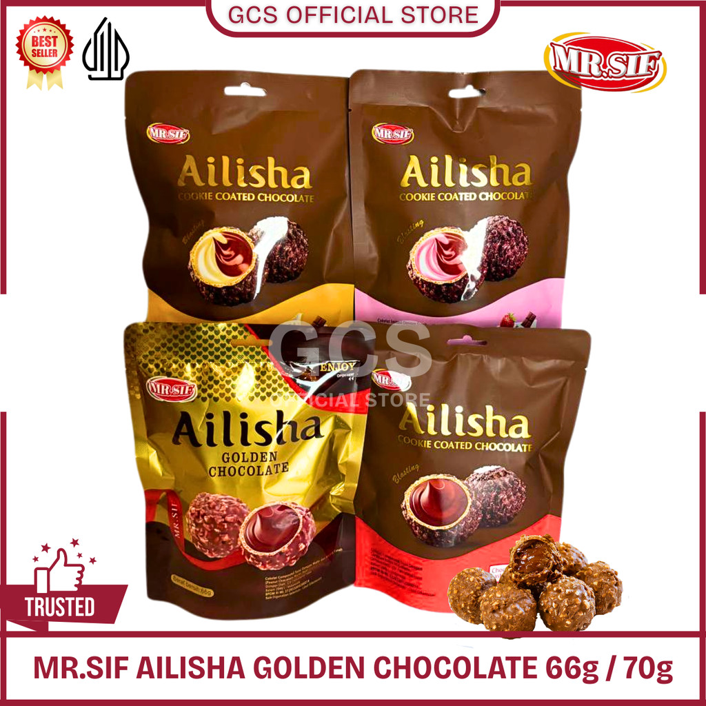 Jual MR.SIF Ailisha Golden Chocolate 66g Cokelat Ball Cookie Coated ...
