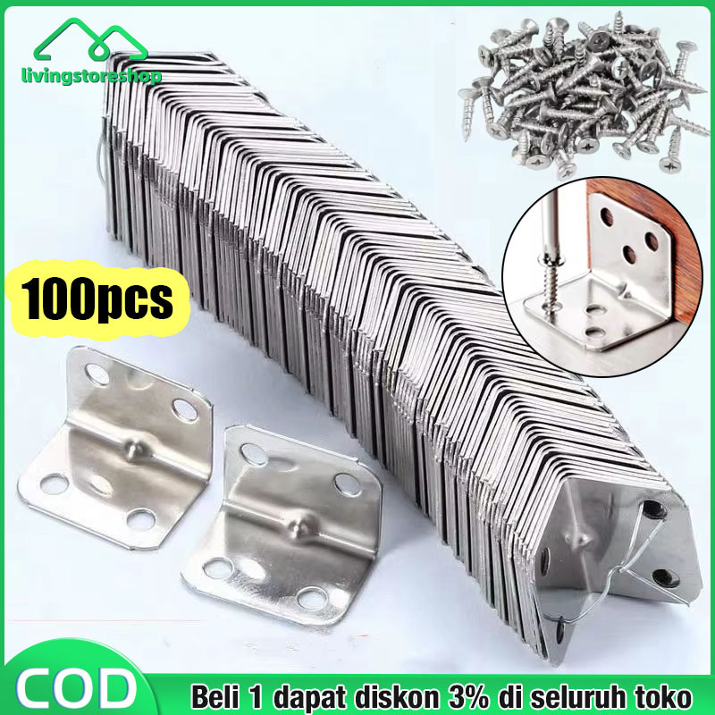 Jual 100PCS Bracket Siku Ambalan L Stainless Plat Siku L/Siku Penyangga ...
