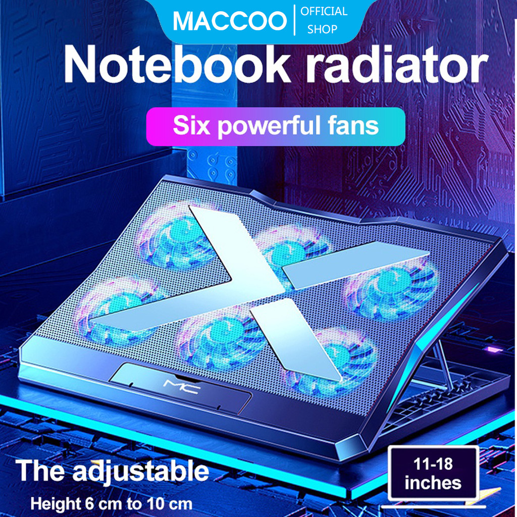 Jual MACCOO 6 Fans Laptop Cooling Pad Led Screen Two USB Port Cooler ...