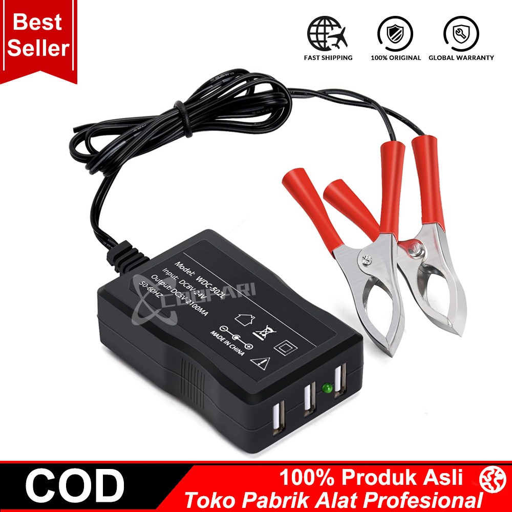 Jual Charger DC HP Ke Aki Motor USB 3 Port Cas Casan Handphone iPad Aki ...