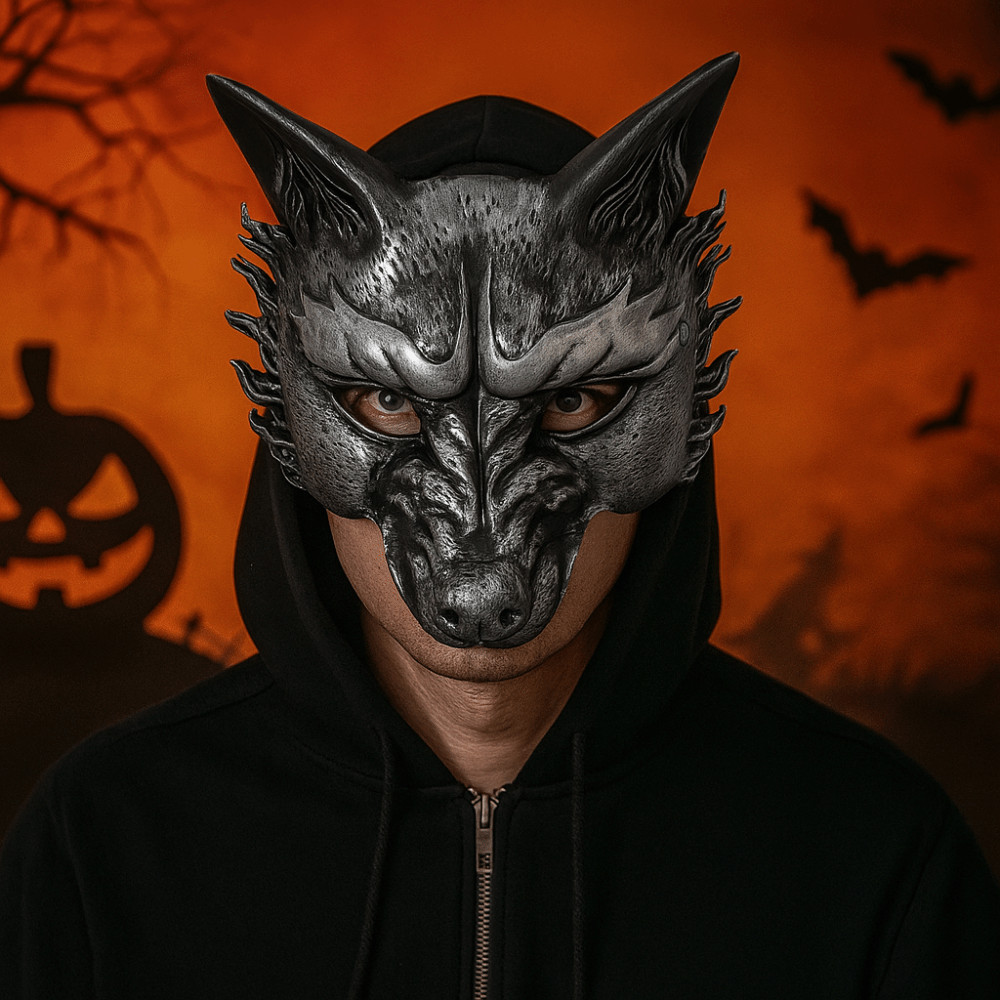 Jual Retro Wolf Halloween Mask Animal Foam Masquerade Mask Half Face ...