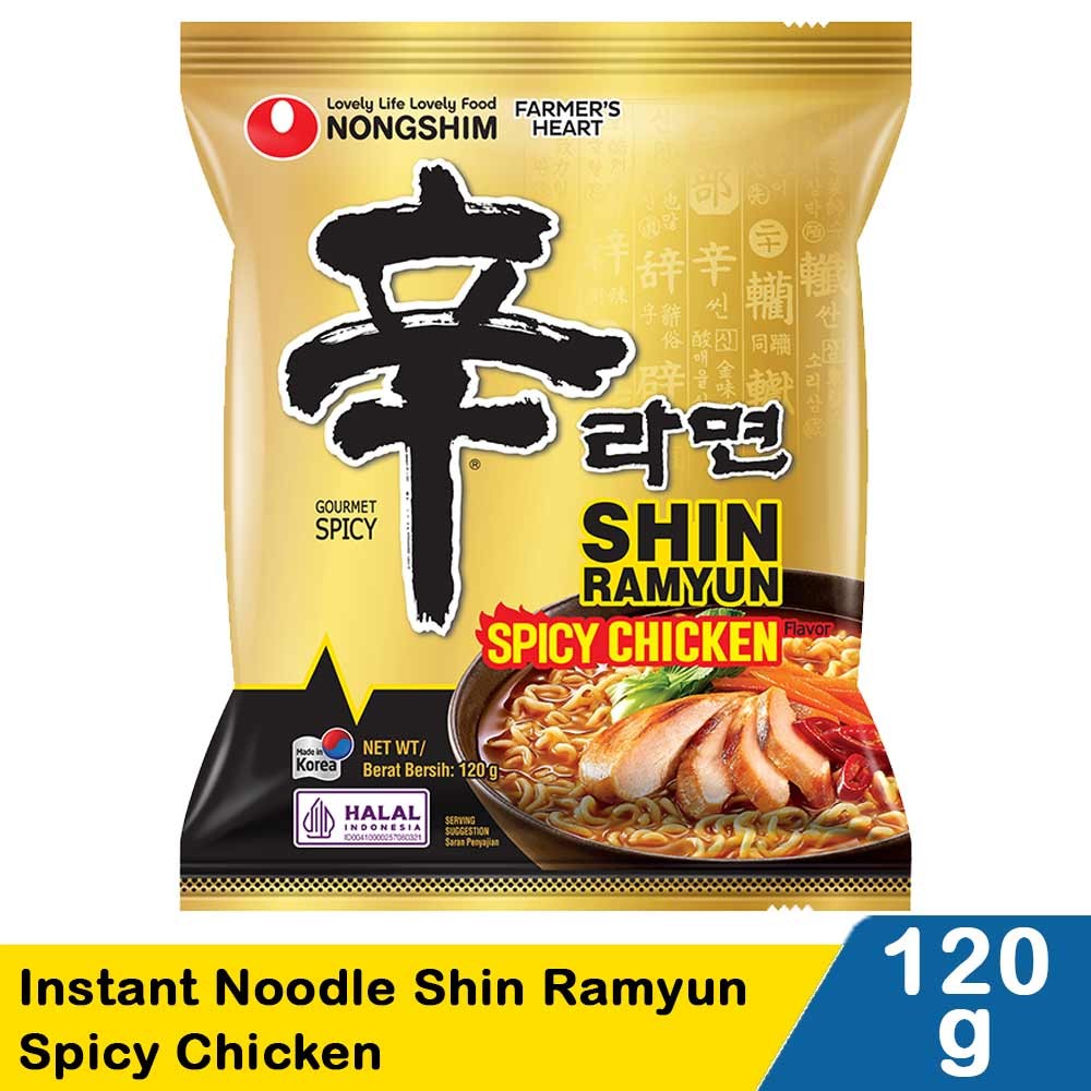 Jual NONG SHIM INSTANT NOODLE SHIN RAMYUN SPICY CHICKEN 120g | Shopee ...