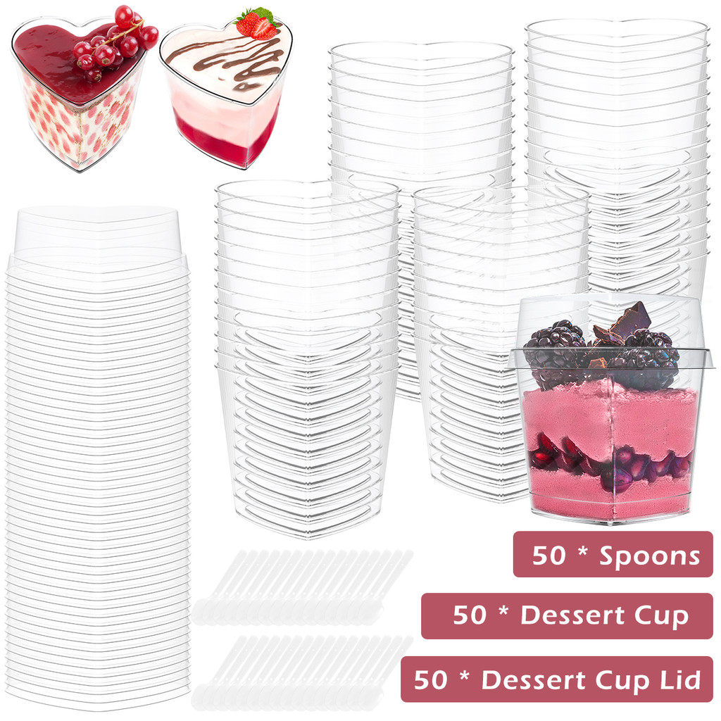 Jual 50Pcs Mini Dessert Cups 60/100/180ml Clear Plastic Dessert Pots ...
