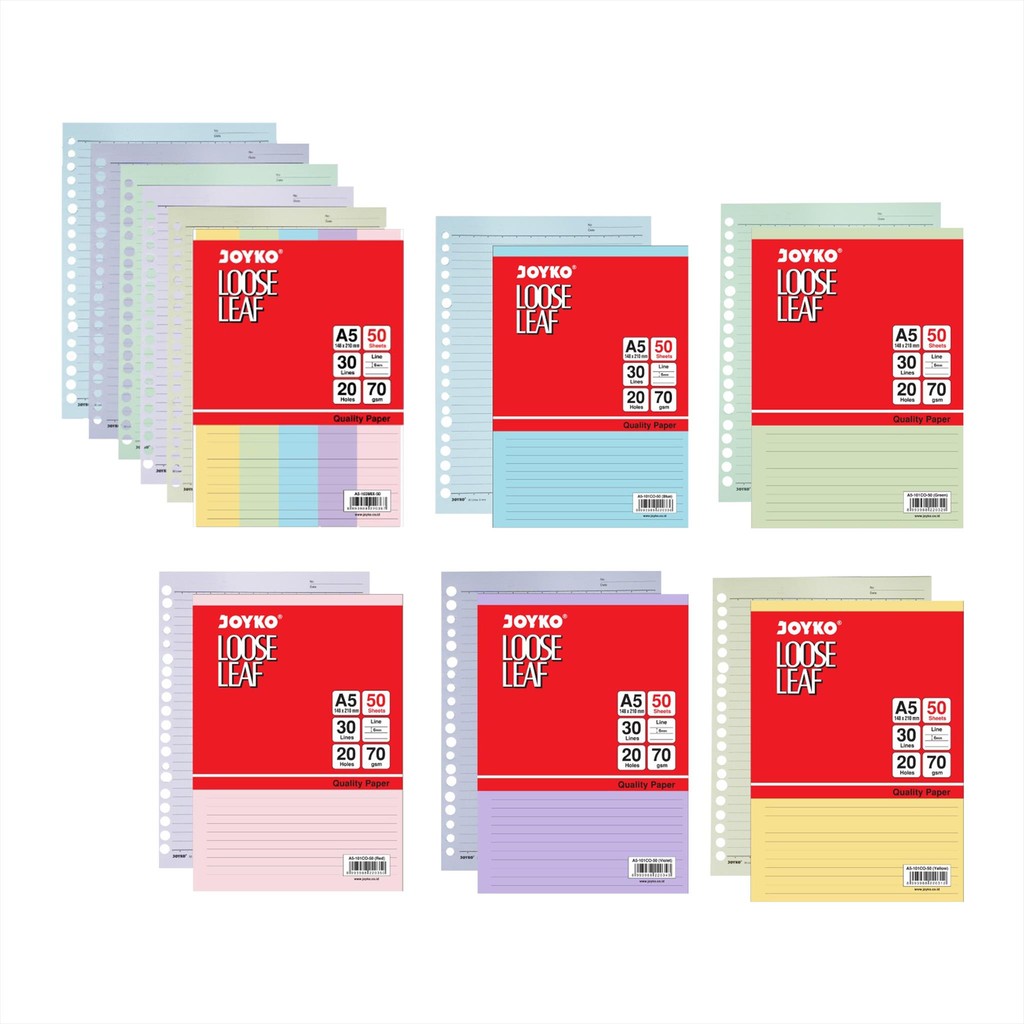 Jual NA Joyko Loose Leaf Color A5 B5 / Refill Kertas Binder 50 Lembar / Isi Kertas File Binder ...