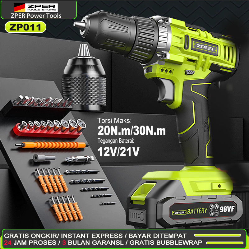 Jual SIXSHOP 【100% ORI】ZPER 12V/21V Bor Listrik Mesin Bor Baterai ...