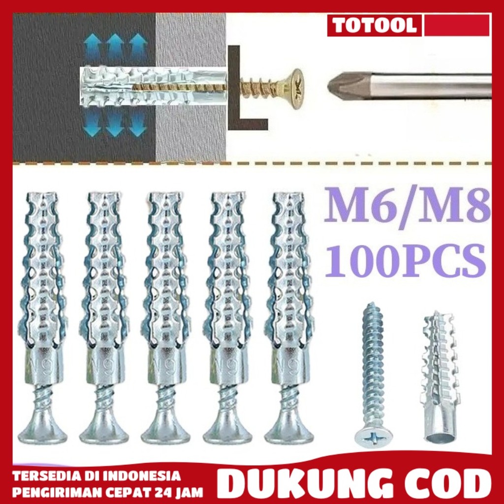 Jual M6/M8 Angkur Baut Tembok Sekrup 100set Sekrup Dinding Tembok ...