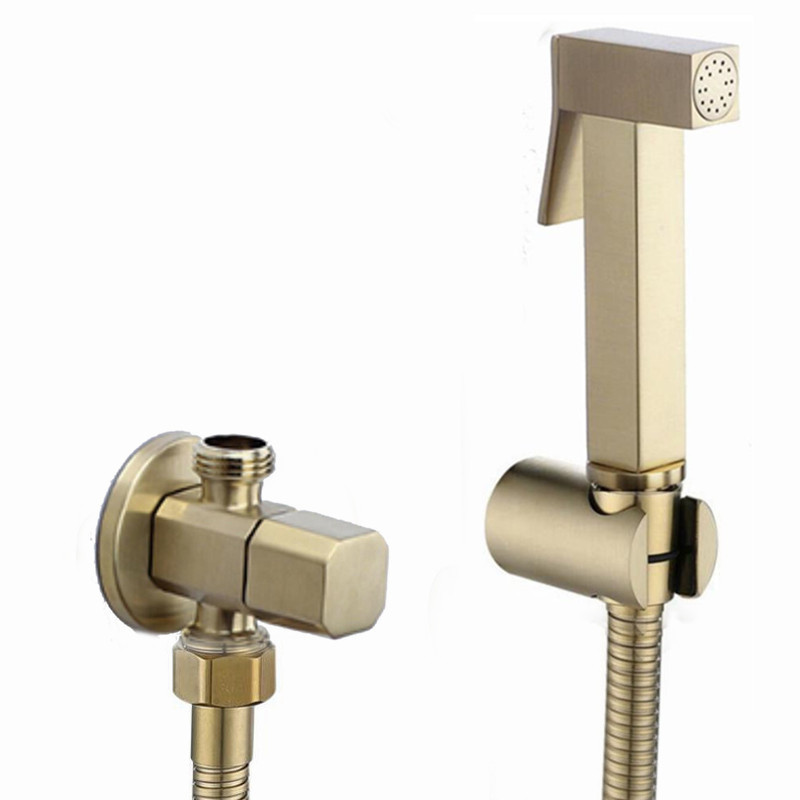Jual brushed gold angle valve and Toilet Bidet square Sprayer Washing ...