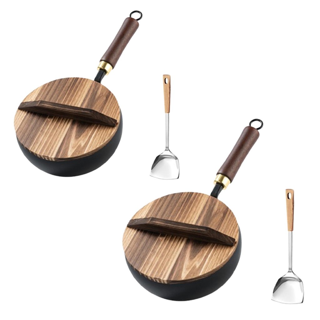 Jual Wok Pan Small Easy to Clean Flat Bottom Multipurpose Sturdy with ...