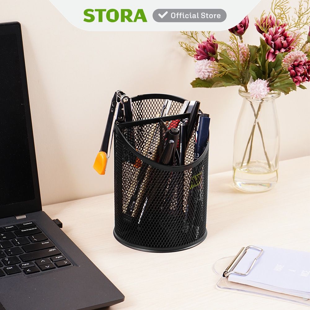 Jual Stora Tempat Pensil Meja 3 Kompartemen - Hitam Pen Storage Holder ...