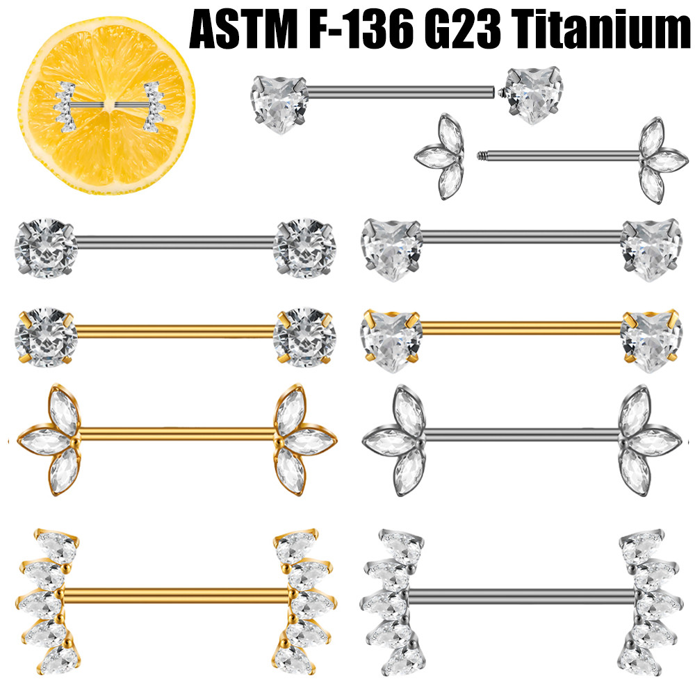 Jual 1/2PCS Heart Nipple Piercing Titanium CZ Crystal Sexy Leaf Nipple ...