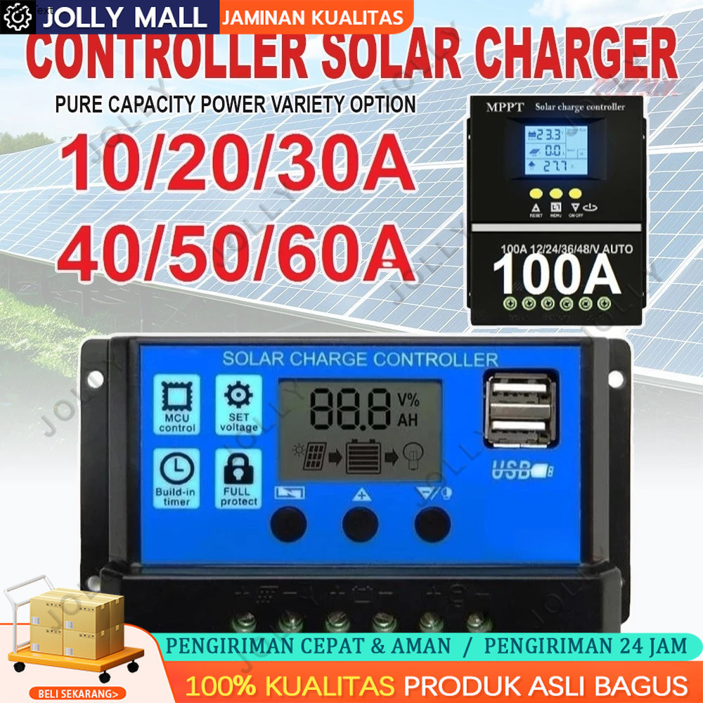 Jual Solar Charge Controller LCD LED Display Solar PWM 12V/24V 10A 20A ...