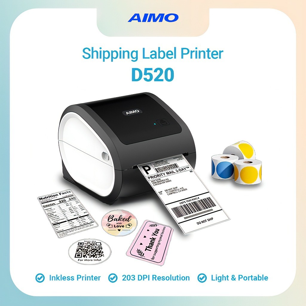 Jual AIMO D520 PRINTER THERMAL RESI BARCODE LABEL PENGIRIMAN 110MM A6 ...