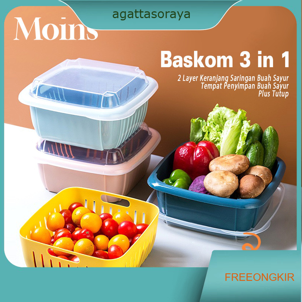 Jual Baskom 3 in 1 Multifungsi 2 Layer Keranjang Saringan Buah Sayur ...