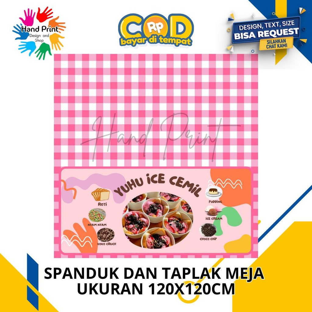 Jual Cetak Spanduk Banner Taplak Meja Es cemil pink yuhu MMT Custom ...