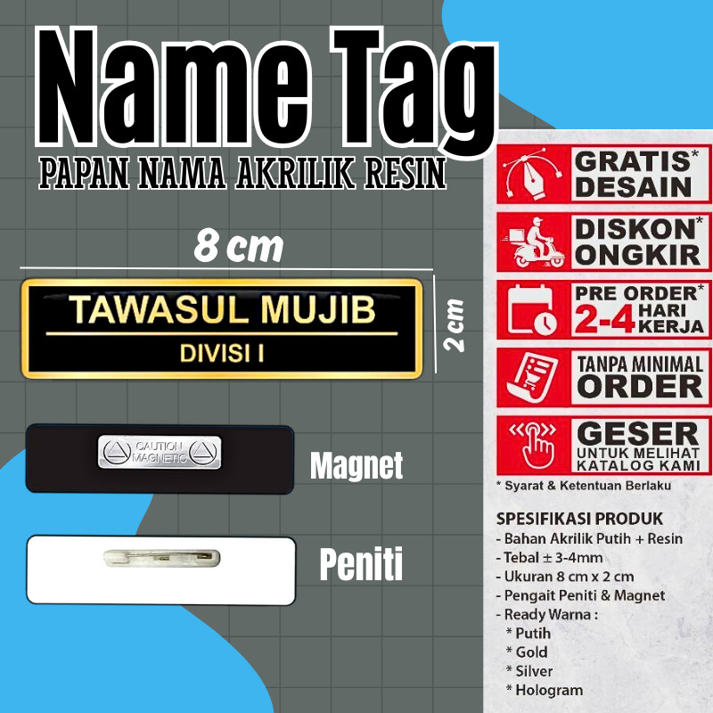Jual NAMETAG/ NAMA DADA CEMBUNG LAPIS RESIN WARNA EMAS / NAMA DADA ...