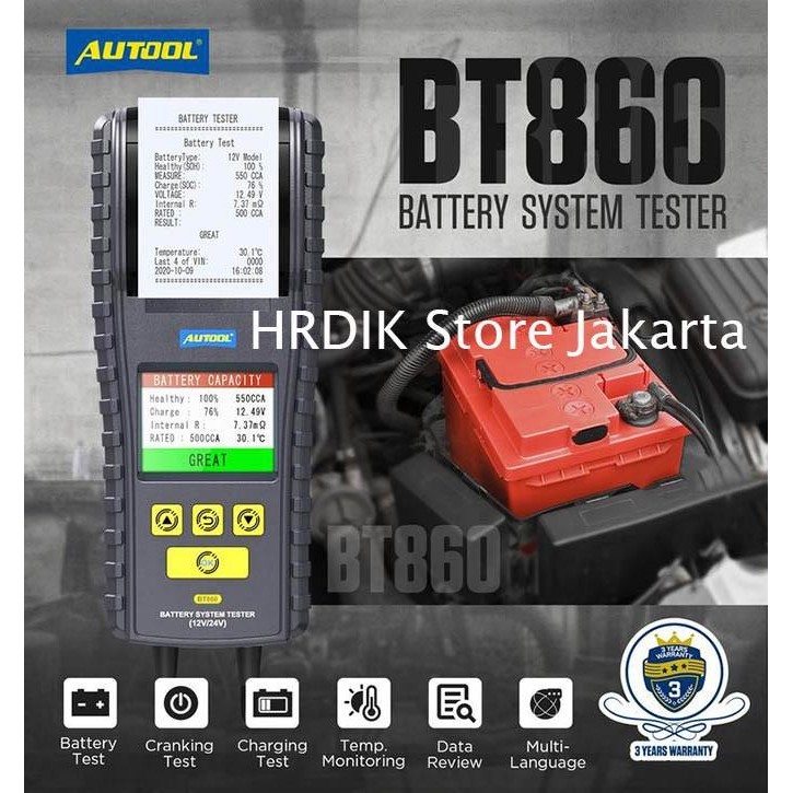 Jual Car Battery Tester AUTOOL Printer BT-860 Aki Mobil Accu Baterai ...