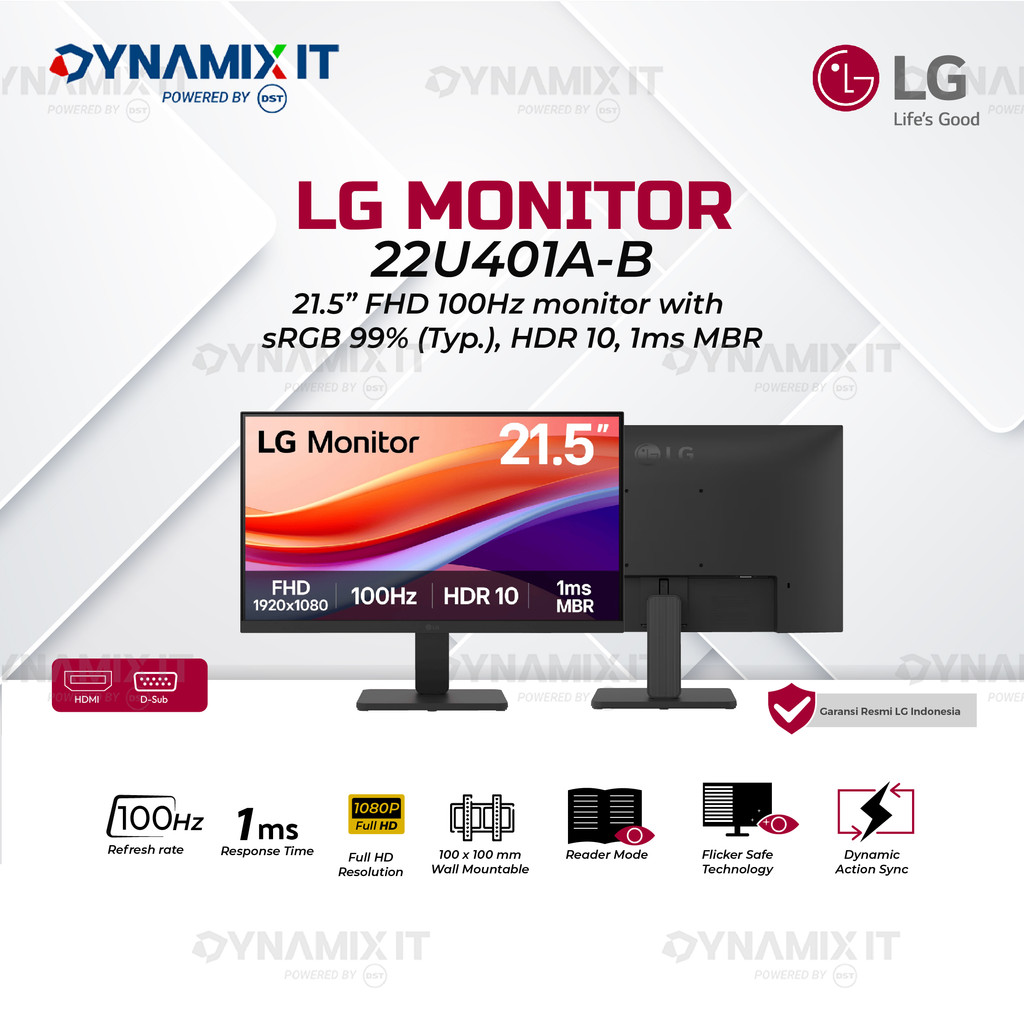 Jual Monitor LG 22U401A 22" VA Full HD 100Hz monitor with sRGB 99% (Typ ...
