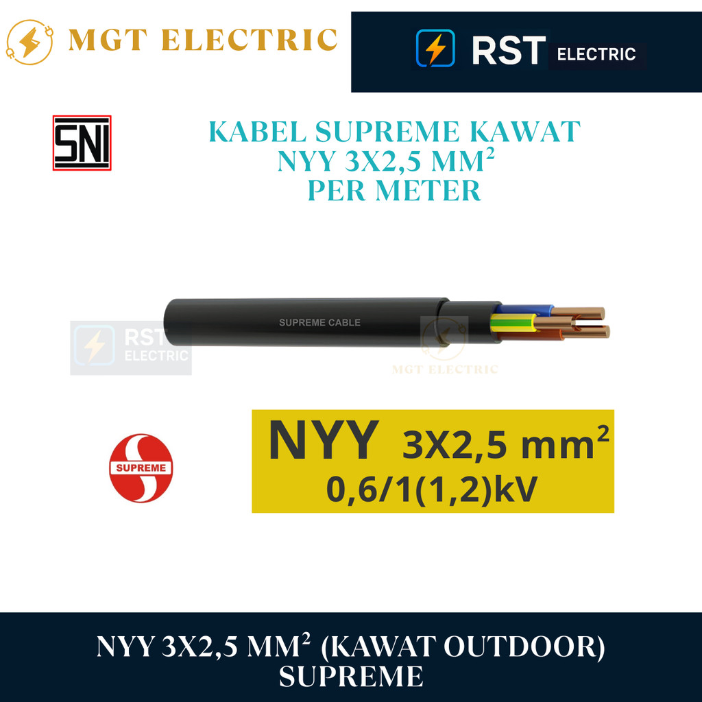 Jual SUPREME NYY 3X2.5 MM ( ECERAN / METERAN / POTONGAN) / KABEL LISTRIK KAWAT HITAM NYY 3X2,5 ...