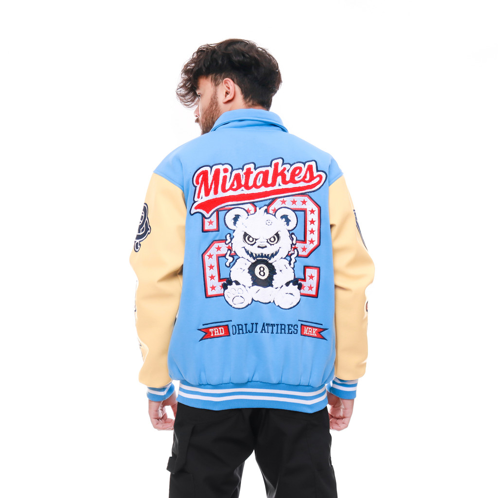 Jual Orijiattires Jaket Varsity Pria Wanita Mistakes Blue Sky and Cream ...