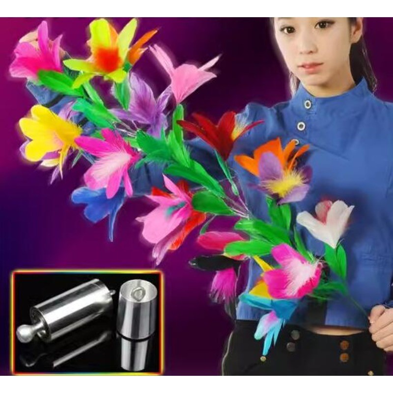 Jual Silver Vanishing Wand Into 21 Flowers/Cane To Feather Flower Magic ...