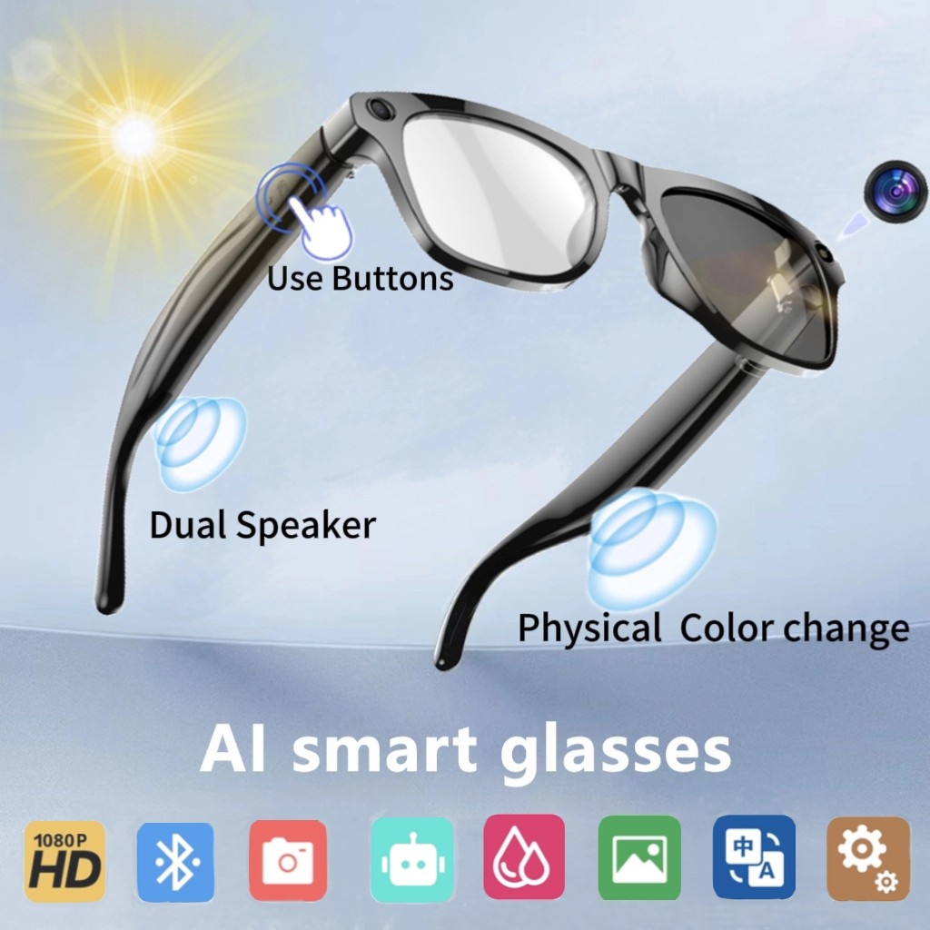 Jual ﻿ 4K HD Smart Glasses AI GPT Camera Change Color Bluetooth Call ...