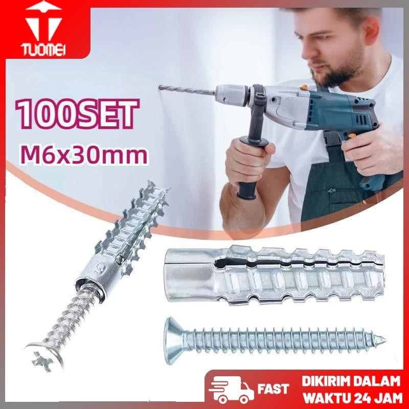 Jual Angkur Baut Tembok 100set 6x30mm Expansion Anchor Skrup Pengait Tembok Sekrup Dinding ...